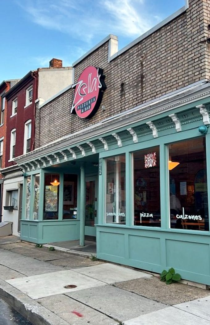 Zella's mint green facade stands out like a refreshing oasis in Baltimore's pizza desert of possibilities. 