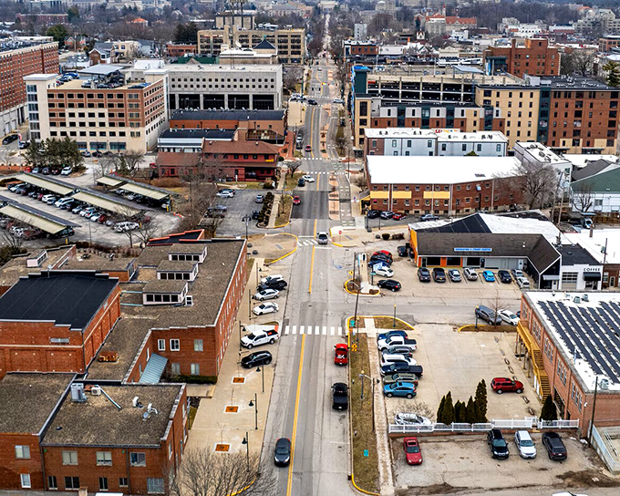This aerial perspective captures a community where academic energy and small-town values create something truly special.