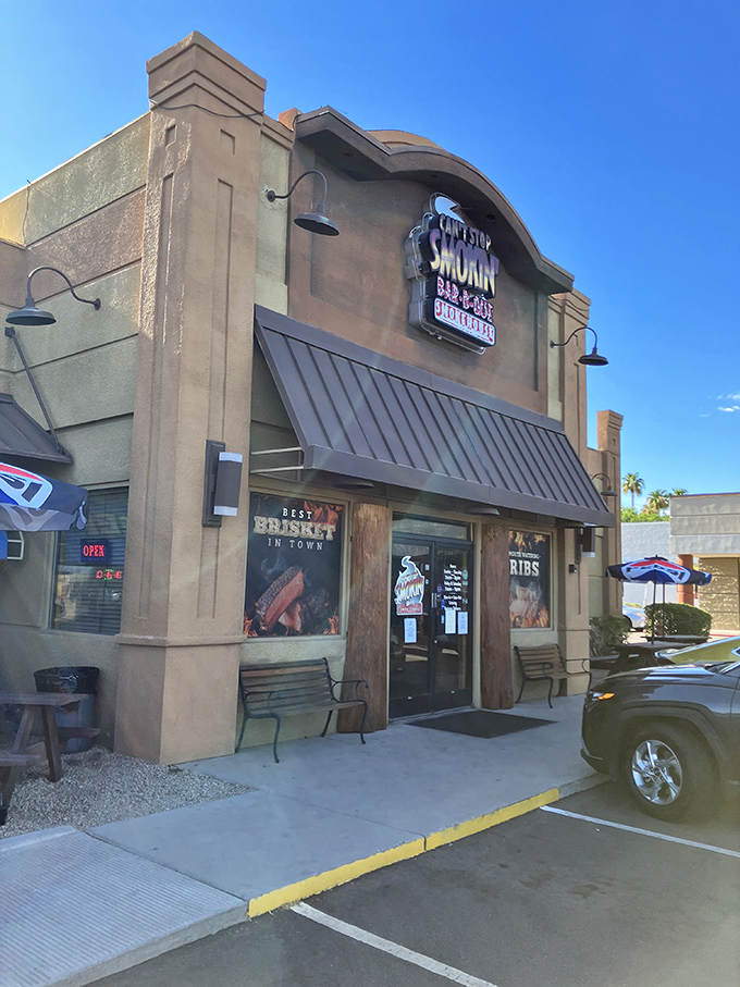 Those benches outside Can't Stop Smokin' are strategically placed for the inevitable food coma after your barbecue feast.