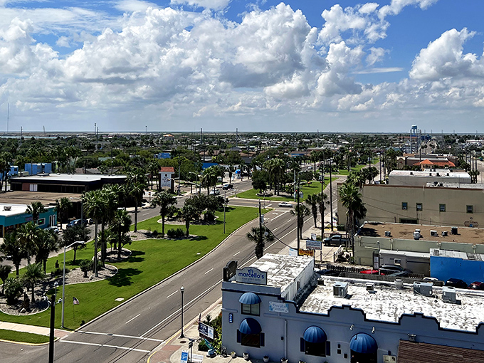 Palm-lined streets and coastal architecture create the perfect tropical escape without leaving the Lone Star State.