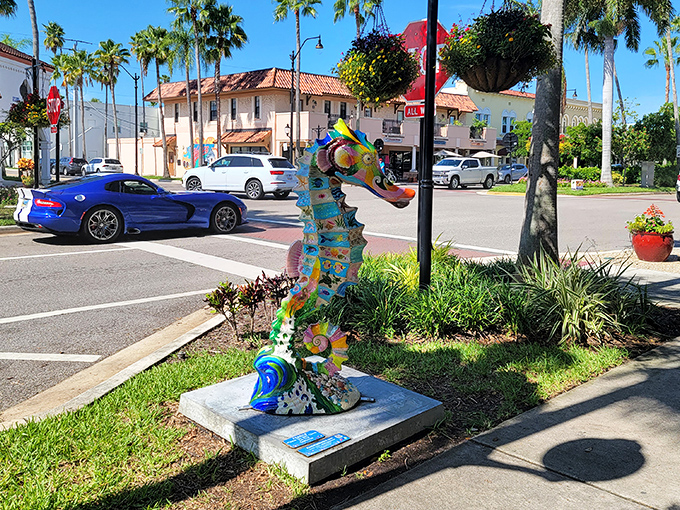 This playful seahorse statue brightens Venice's streetscape, reminding passersby that Florida living comes with a side of quirky charm.