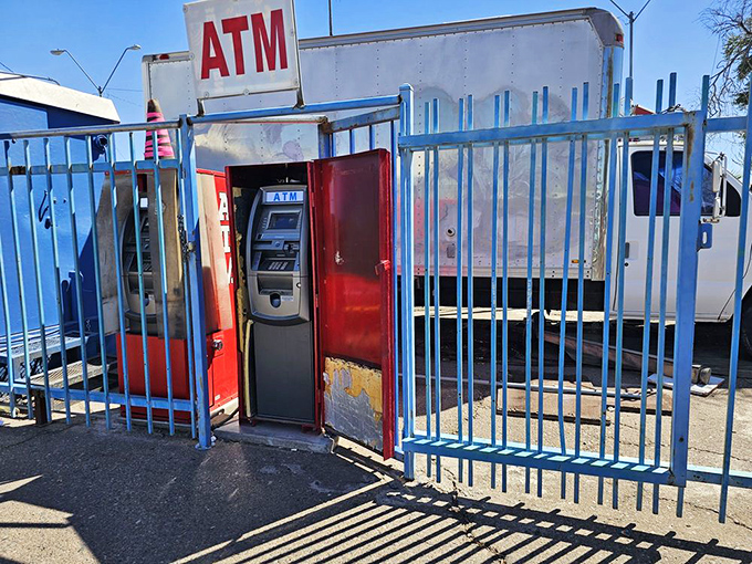 Even treasure hunters need cash! This ATM, secured like Fort Knox, ensures no deal goes unmade for lack of funds.