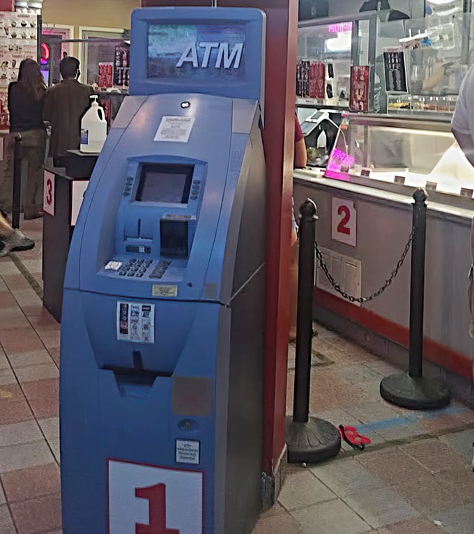 Even the ATM looks ready for a seafood feast. A practical reminder that some pleasures in life are worth the extra cash withdrawal.