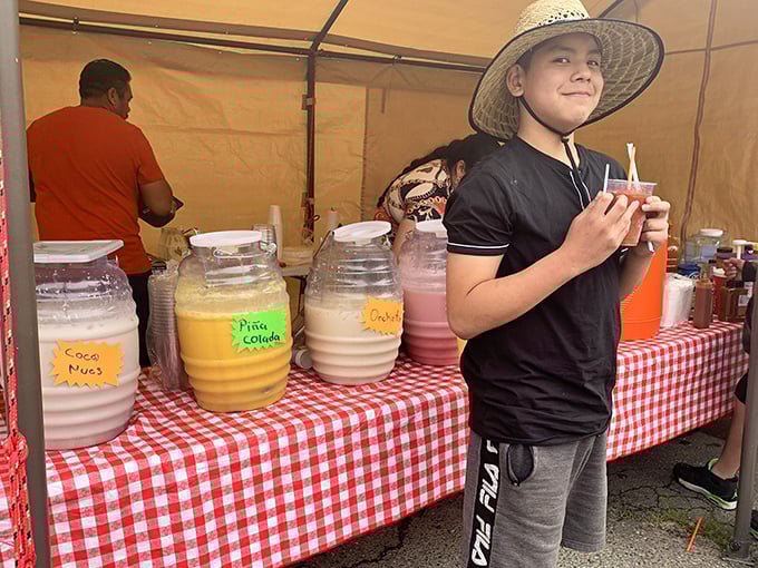 Jars of aguas frescas in vibrant yellows and pinks offer sweet relief from bargain-hunting thirst&mdash;traditional flavors served with modern convenience.