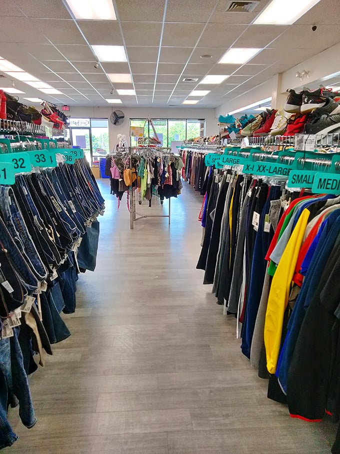 Organized aisles make treasure hunting efficient &ndash; no archaeological excavation skills required for these fashion finds.