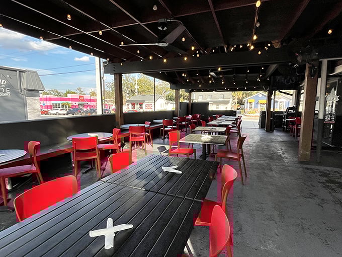 The covered patio offers fresh air dining where you can people-watch between bites of smoky perfection.