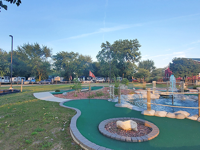 Miniature golf where water features and clever obstacles make missing that hole-in-one feel like part of the fun.