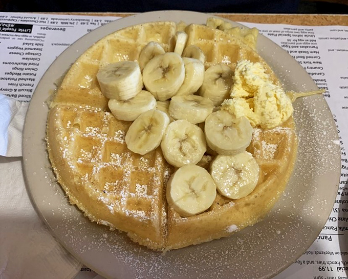 Banana waffle perfection &ndash; when fresh fruit meets golden waffle, even your diet takes a vacation day.