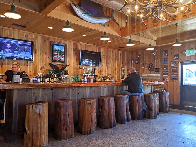 Bar stools carved from tree trunks &ndash; because after eating here, you'll need seating that can handle your newfound happiness and slightly expanded waistline.