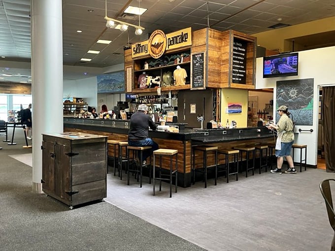 The bar area combines Vermont craft beverages with rustic charm &ndash; because great crepes deserve equally impressive drinks.