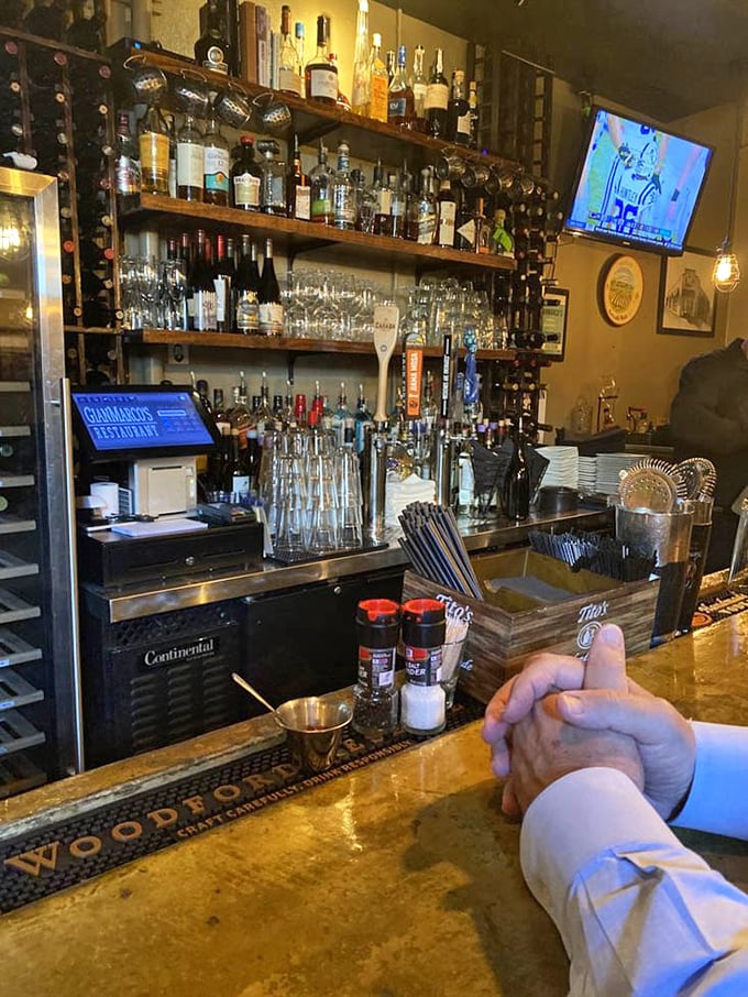 The bar at Gianmarco's isn't just stocked&mdash;it's curated, with bottles arranged like a liquid library of possibilities for your evening.