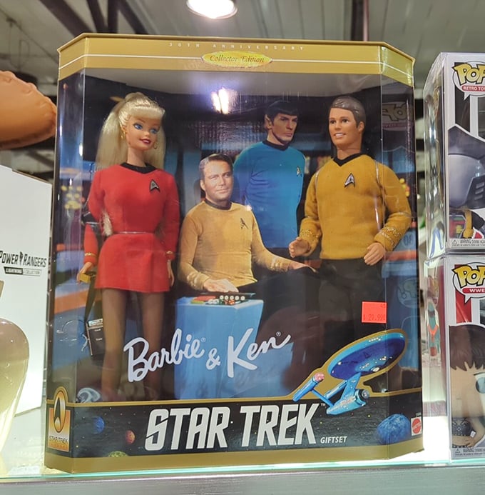 Barbie and Ken boldly go where no fashion dolls have gone before. Even Captain Kirk looks slightly concerned about this particular away mission.