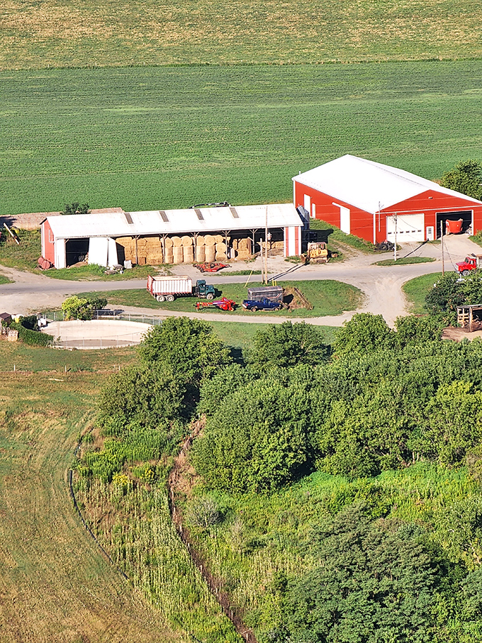 Working farms dot the valley below, a reminder that this picturesque landscape isn't just for show&mdash;it's a living, working community.