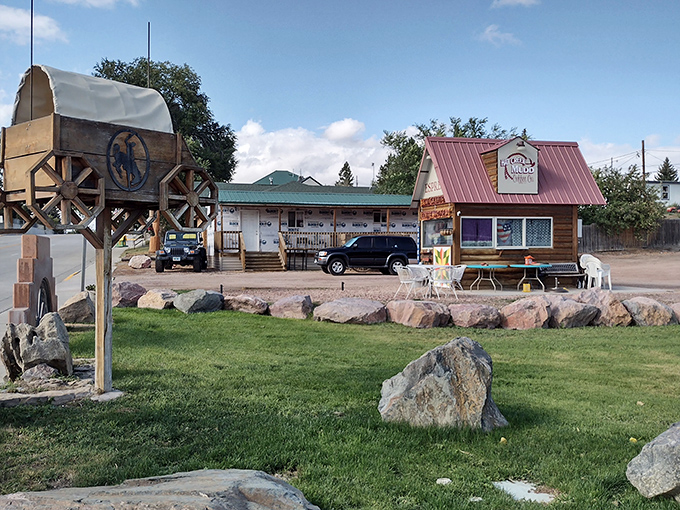 Bean Grinders and its charming covered wagon display serve as reminders that in Wyoming, even your coffee break comes with a side of frontier history.