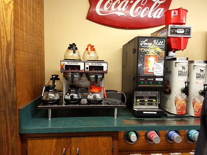 The coffee station&mdash;first stop for many regulars. Those well-worn pots have jumpstarted countless mornings and complemented thousands of slices of pie.