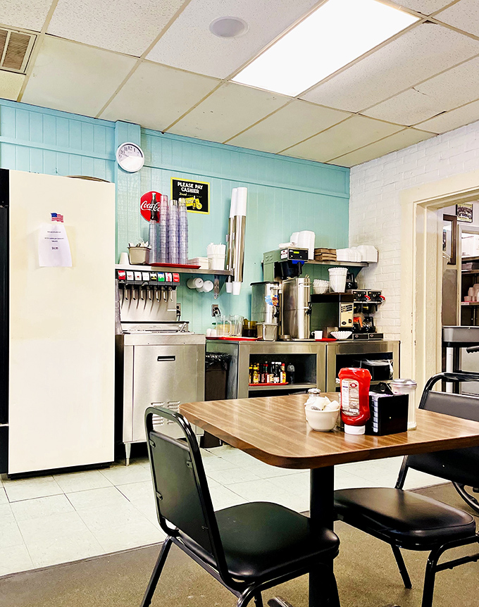 Self-serve beverage station keeping coffee cups full and conversations flowing throughout the morning.
