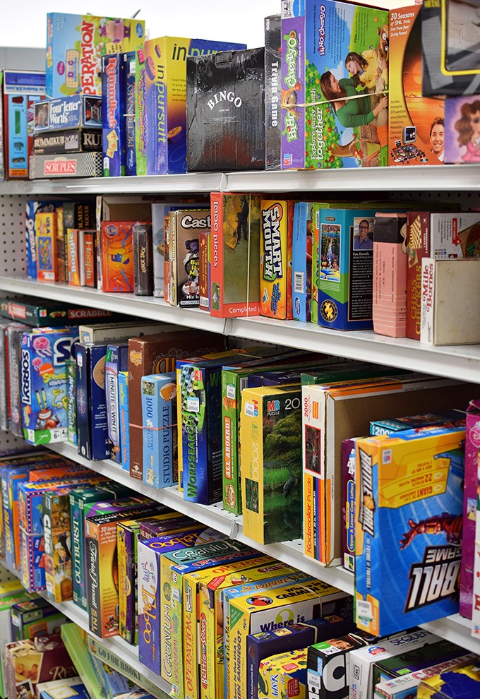 Board game heaven! Childhood classics and forgotten gems line these shelves, promising screen-free entertainment and family feuds for under $5.