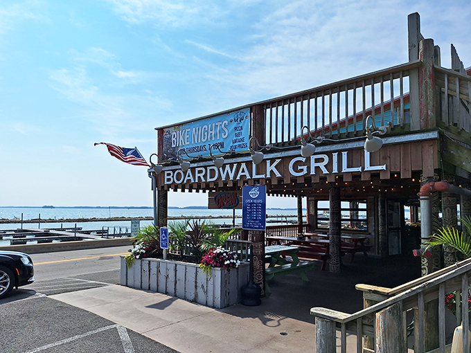 The Boardwalk Grill offers lakeside dining where the view competes with the food for your attention, and both usually win.