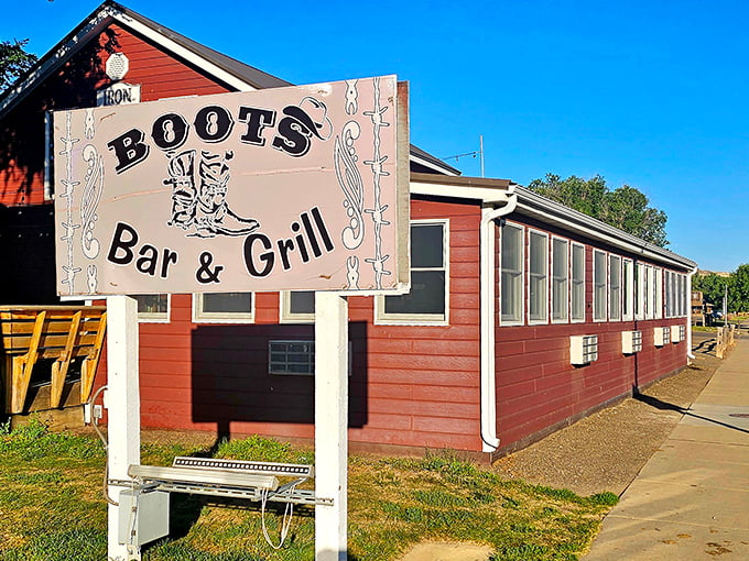 Boots Bar & Grill &ndash; where the neon beer signs inside are probably older than most of the patrons' pickup trucks.