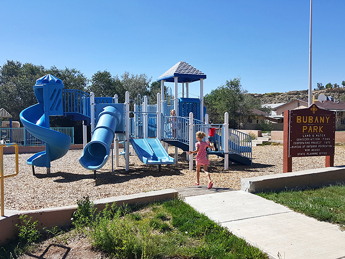 Bubany Park's modern playground equipment promises hours of entertainment while adults enjoy that perfect high-desert weather.