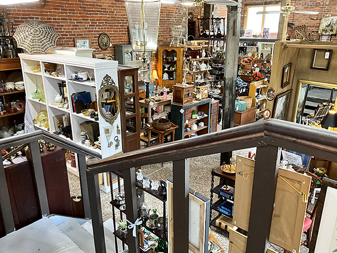 Looking down from the mezzanine reveals the happy chaos of collections below, like a Where's Waldo of vintage treasures.