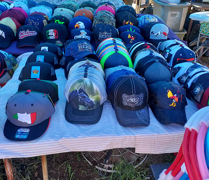 Cap collectors, rejoice! Sports loyalties and fashion statements perch side by side in this sea of headwear possibilities.