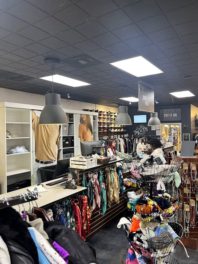 The checkout area &ndash; where friendly staff transform your treasure hunt findings into guilt-free fashion victories.