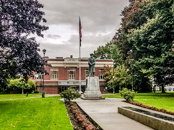 Centralia's stately brick library stands behind a soldier's memorial, two different kinds of monuments to what we value most as a community.