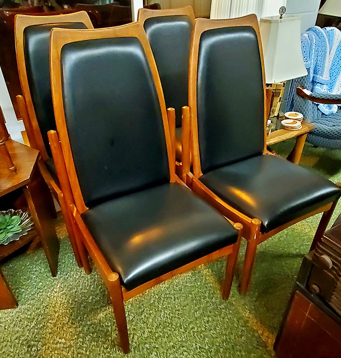 Danish modern meets Mad Men in this chair lineup. The perfect seating for sipping an Old Fashioned while listening to vinyl records.