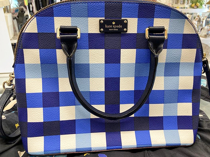 A Kate Spade checkered handbag that proves luxury and secondhand shopping aren't mutually exclusive concepts.