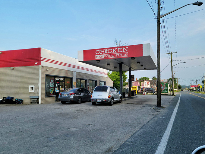 The Chicken Man food store stands as a testament to Eastern Shore culinary priorities. In Maryland, even gas stations take poultry seriously.