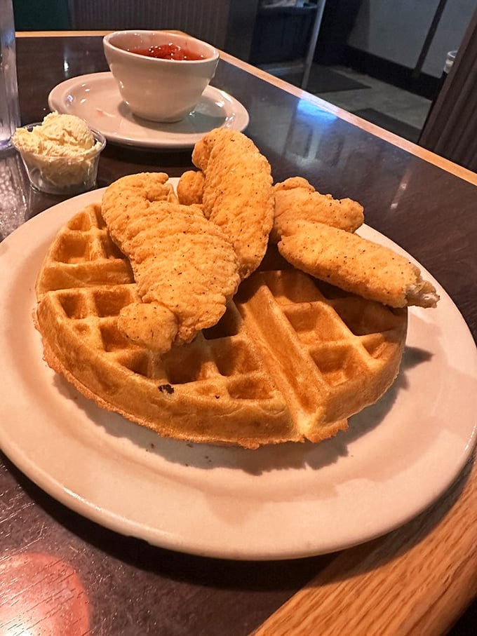 Chicken and waffles: the breakfast equivalent of finding out your favorite band is playing in your hometown. Pure, unexpected joy on a plate.
