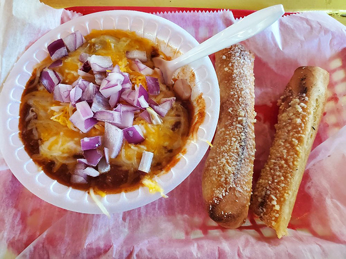 A bowl of chili topped with cheese and onions that's worth the drive to the Keys alone. Spoon optional, appetite mandatory.