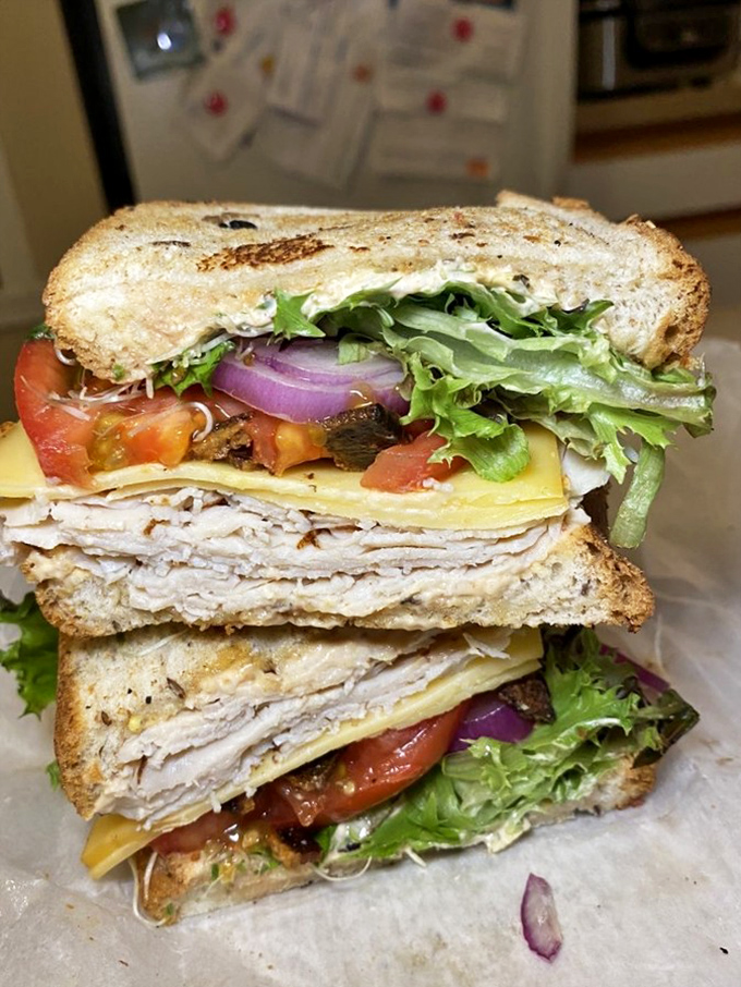 Stacked higher than my expectations, this turkey sandwich doesn't just satisfy hunger&mdash;it conquers it. The vibrant veggies add crunch and color to every bite. 