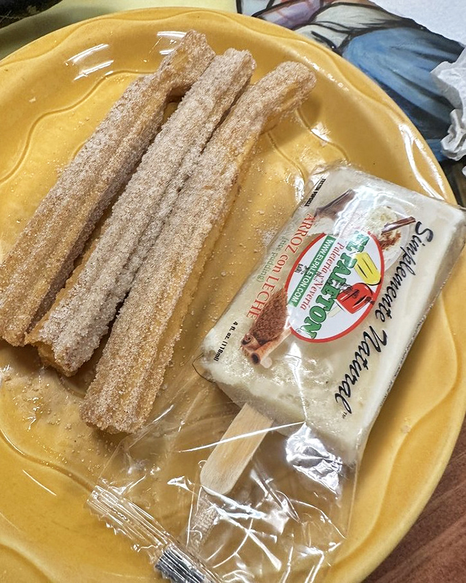 Churros that crunch then melt, dusted with cinnamon-sugar magic. Paired with that packaged treat, it's the dessert equivalent of high-fiving your inner child. 