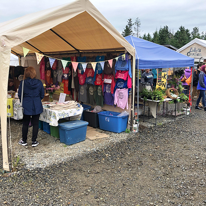 Wearable art with Alaskan attitude. These colorful shirts and handmade goods transform the farmers market into a fashion destination where local pride is always in style.