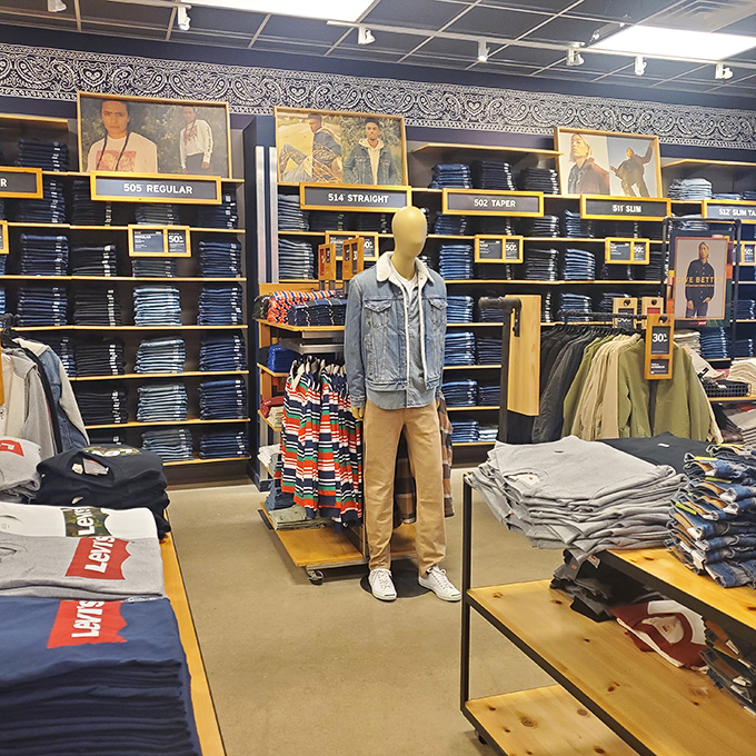 Levi's displays denim democracy in action, where every size and style gets equal representation on the sales floor.