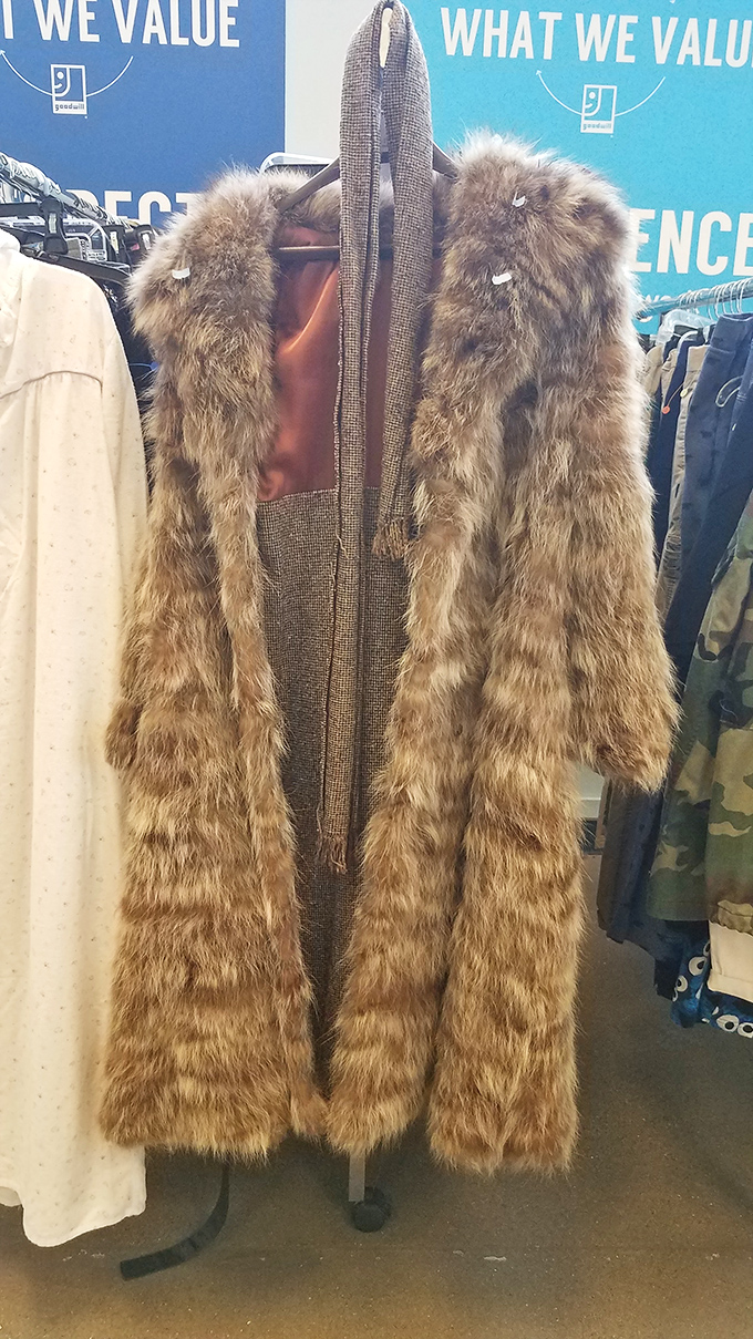 That fur vest is either a fashion statement or someone's regrettable 1970s purchase, now available for your consideration.