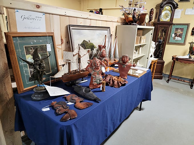 A collector's corner where every shelf tells a different story, from delicate teacups to whimsical figurines seeking new homes.