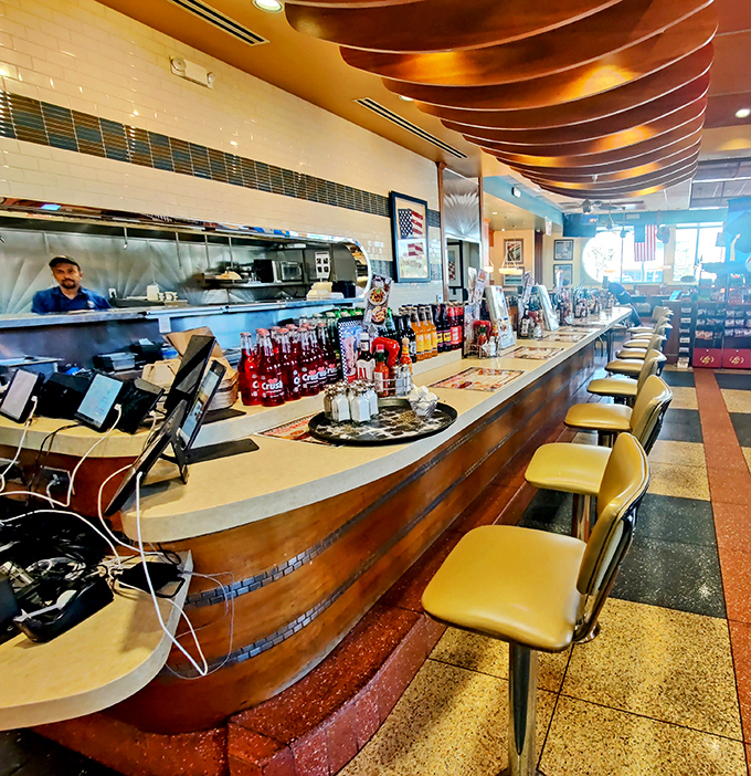 The counter seating offers front-row tickets to the culinary show&mdash;where coffee refills flow freely and conversation is always on the menu.