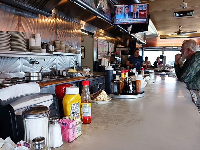 Everything you need within arm's reach &ndash; mustard, ketchup, and the promise of breakfast done right.