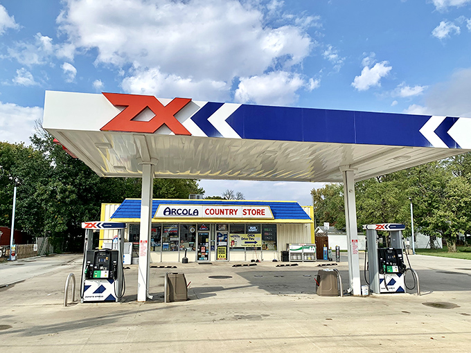 The Country Store gas station serves as Arcola's modern-day town square where locals exchange news faster than credit cards.