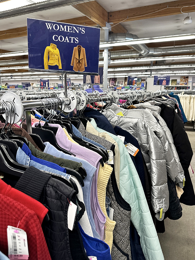 Winter coats in every weight and style stand ready for Alaska's notorious cold. That $300 parka might be yours for the price of a pizza.