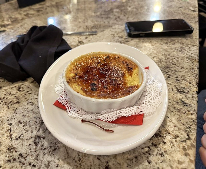 This cr&egrave;me br&ucirc;l&eacute;e's perfectly torched top is begging for that satisfying crack &ndash; dessert's version of bubble wrap for grown-ups.