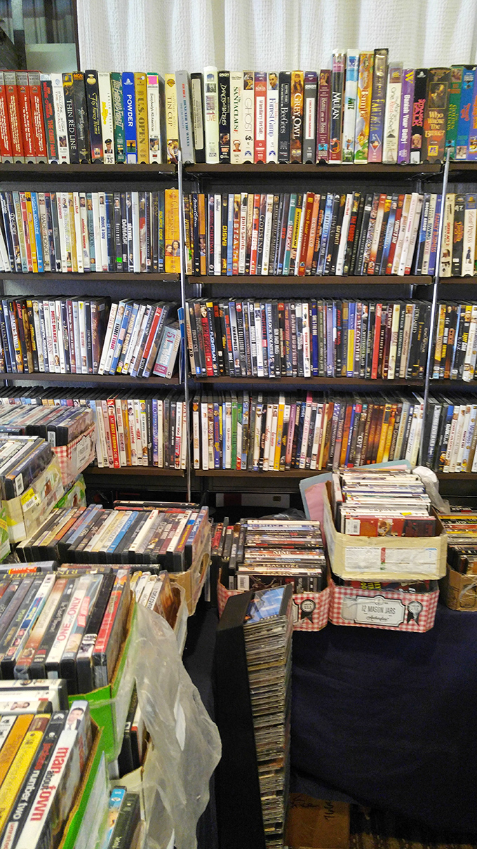 DVD shelves that would make Blockbuster jealous&mdash;a physical Netflix where movie buffs can still experience the joy of browsing covers.
