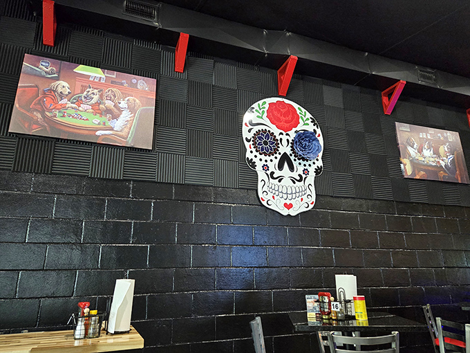 The sugar skull watching over diners says it all – life is short, eat something memorable, preferably smoked over oak for several hours.