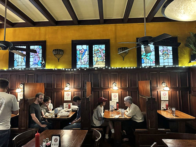 Diners settle into their booths like they've found home, the warm glow of conversation as nourishing as the food itself.