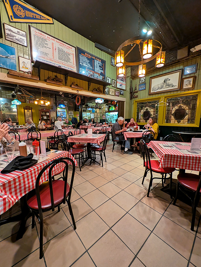 Red and white checkered tablecloths: the universal signal that serious eating is about to happen. This dining room has witnessed countless barbecue epiphanies.