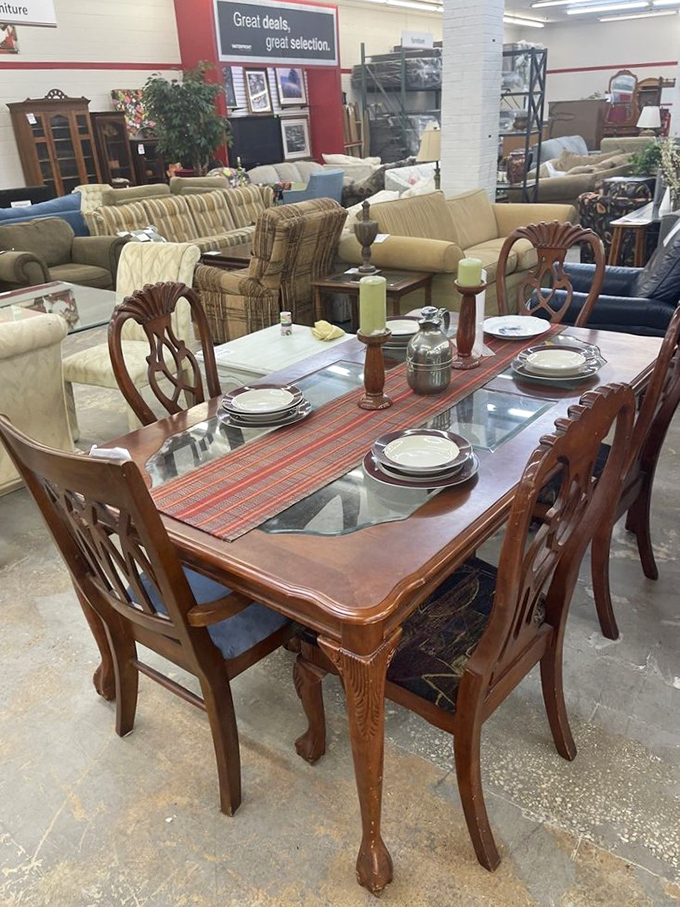 A dining set that whispers "Sunday dinners" louder than your mother asking about grandchildren.