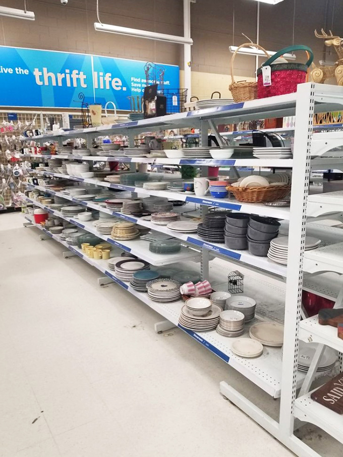 Dish department dreams! From everyday plates to special occasion china, these shelves hold the vessels for a thousand future family meals.